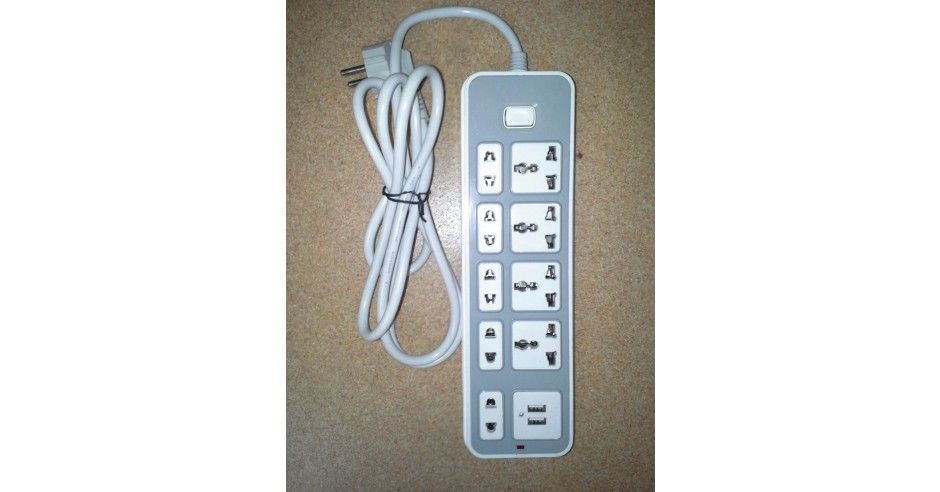 Prelungitor cu usb Anglia-Europa 8 prize si 2 porturi usb 2 m priza cu ...