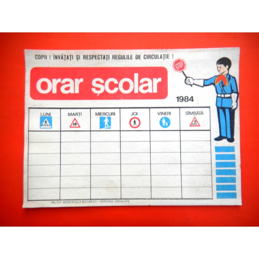 ORAR SCOLAR 1984 | arhiva Okazii.ro