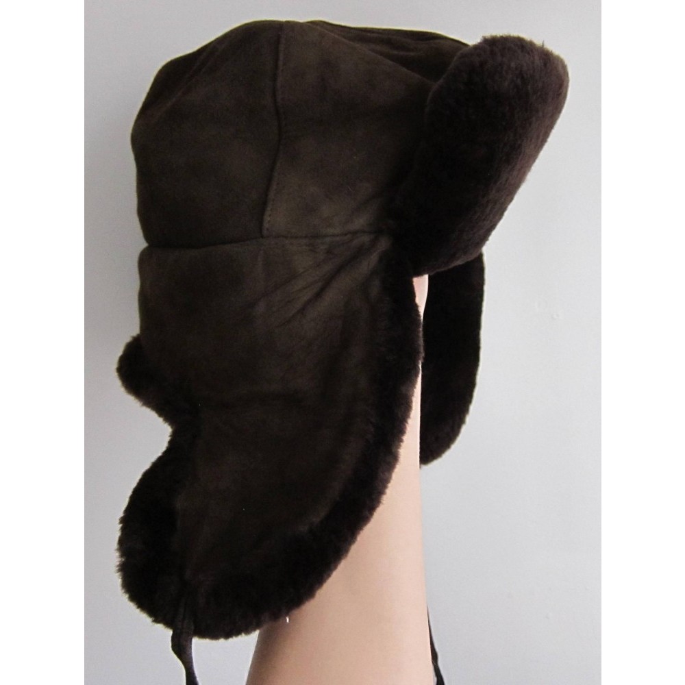 Caciula ruseasca, piele oaie cojoc + blana naturala, maro, stare foarte ...