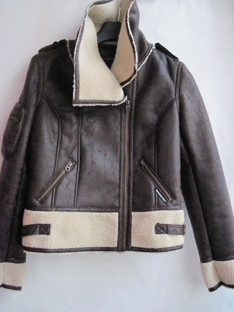 Cojoc geaca aviator imitatie piele si blana miel, zara etichete taiate ...