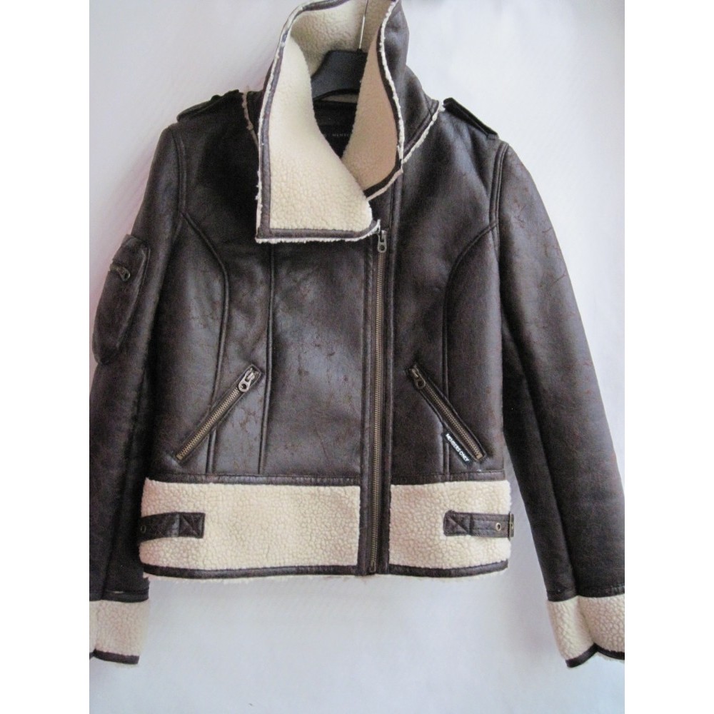 Cojoc geaca aviator imitatie piele si blana miel, zara etichete taiate ...