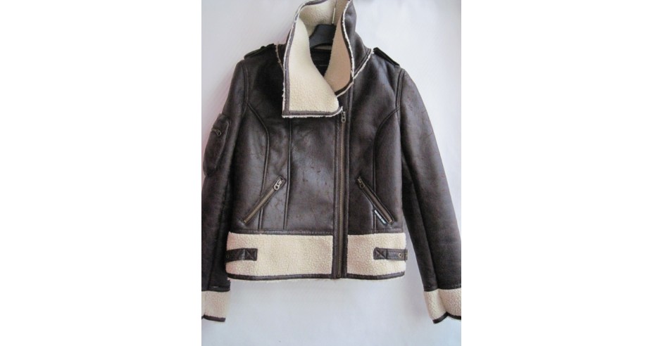 Cojoc geaca aviator imitatie piele si blana miel, zara etichete taiate ...