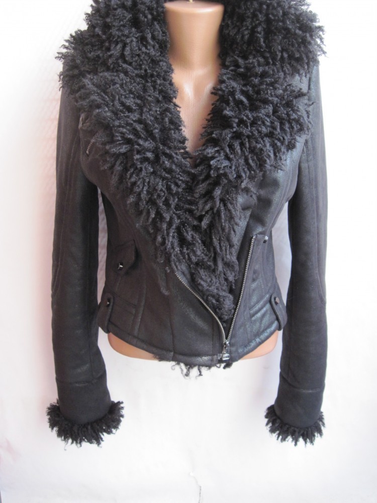 Cojoc geaca bomber aviator imitatie piele si blana miel, guler /fermoar ...