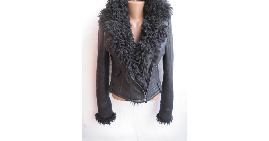 Cojoc geaca bomber aviator imitatie piele si blana miel, guler /fermoar ...