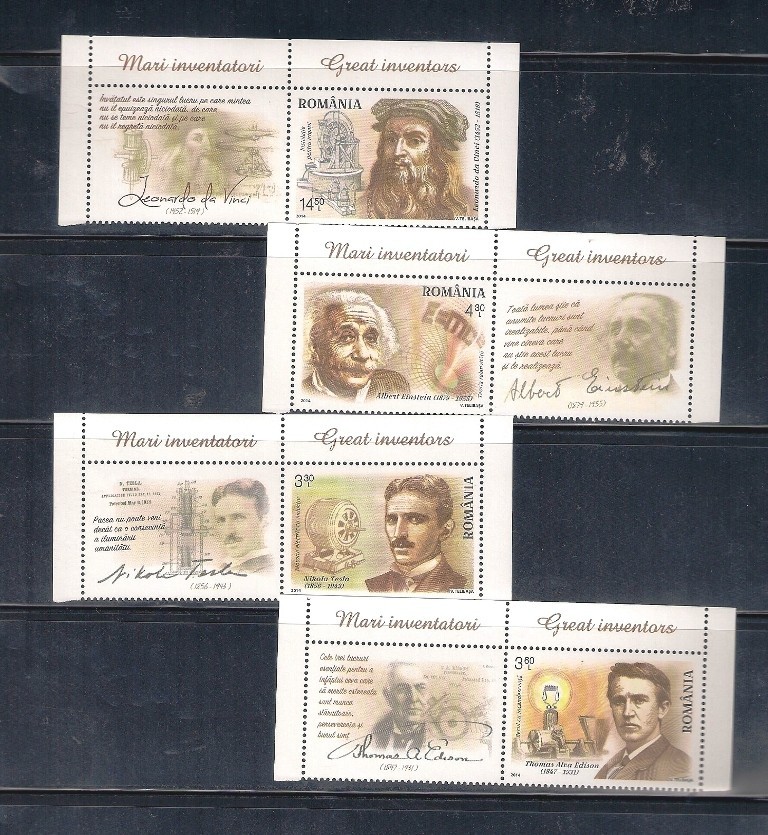 ROMANIA 2014 - MARI INVENTATORI - SERIE CU VINIETA 2 - L P 2052 ...