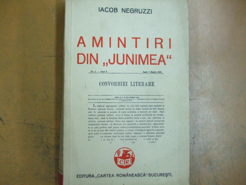 Iacob Negruzzi Amintiri din Junimea Bucuresti 1939 | arhiva Okazii.ro