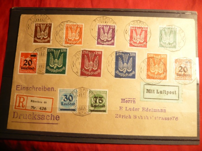 Plic Posta Aeriana de la Munchen la Zurich , vigneta Posta Aeriana ...