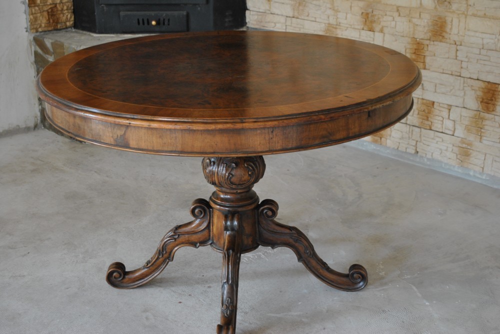 MASA ROTUNDA DIN LEMN MASIV CU PICIOR CENTRAL SCULPTAT MANUAL ...