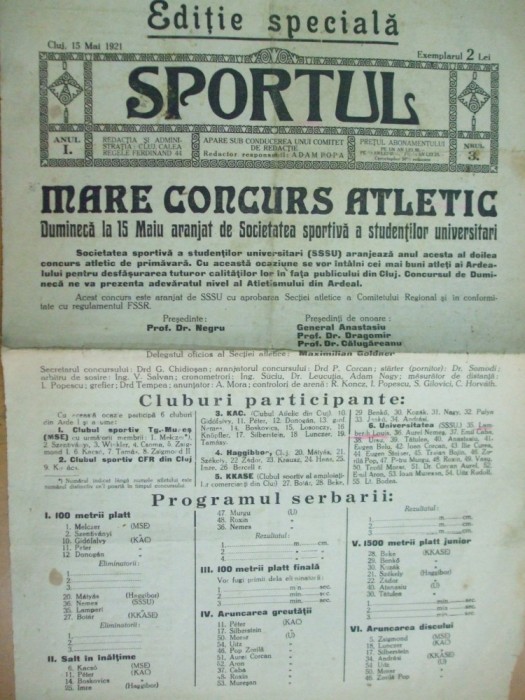 Sport Cluj Kolozsvar editie speciala 1921 15 mai ziar sportiv | Okazii.ro