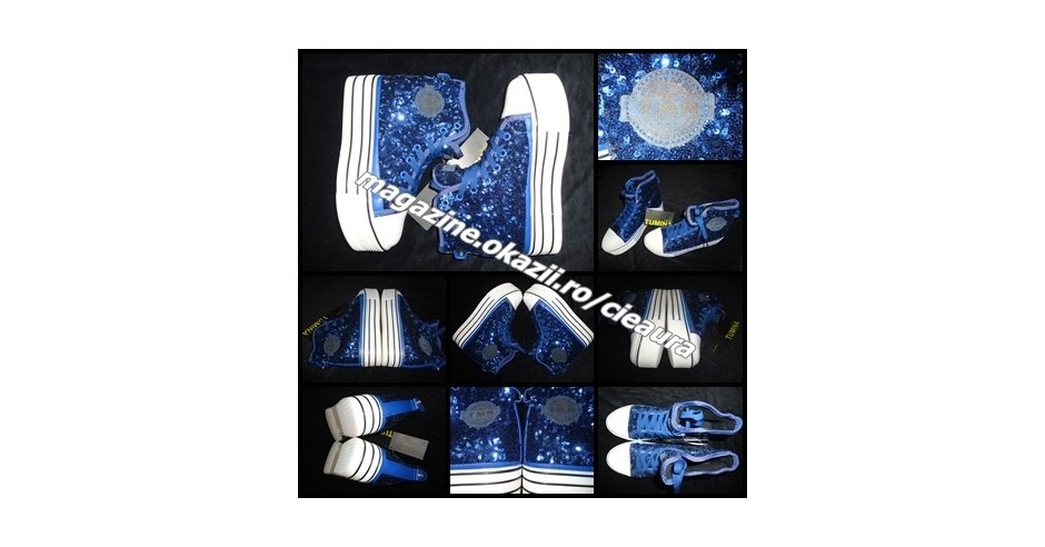 SNEAKERS BASCHETI ALBASTRI DAMA PLATFORMA TALPA TRIPLA PAIETE ALBASTRE ...