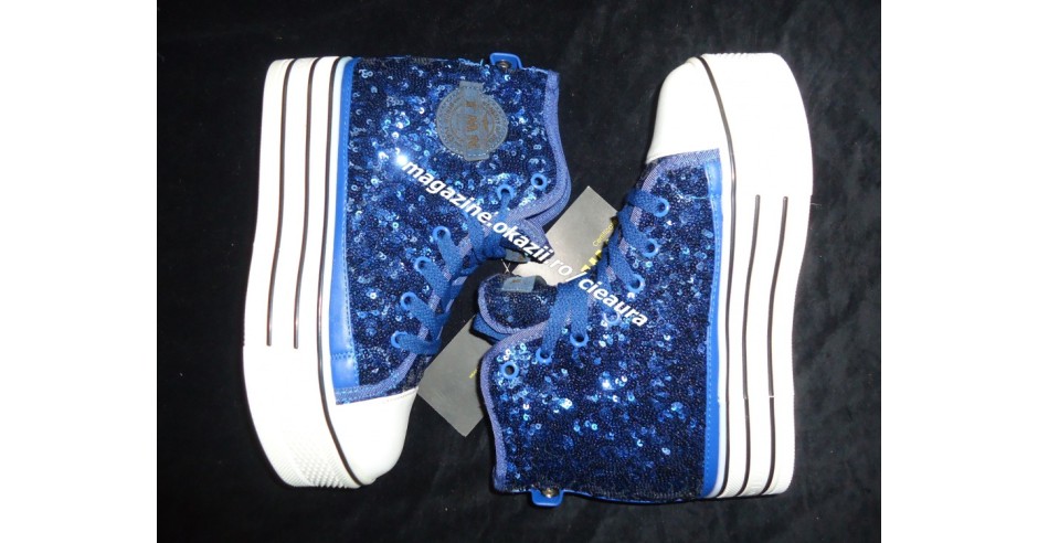 Sneakers Dama Albastri cu Platforma si Paiete - Bascheti/Ghete Trendy ...
