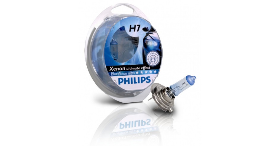 Set 2 Becuri auto far halogen Philips H7 Blue Vision Ultra, 12V, 55W ...