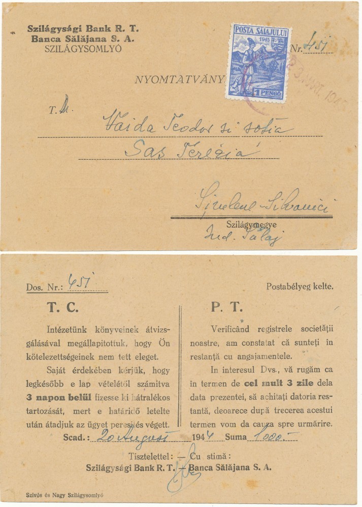 RFL ROMANIA 1945 Posta Salajului timbru 1 pengo emisiunea a II-a ...