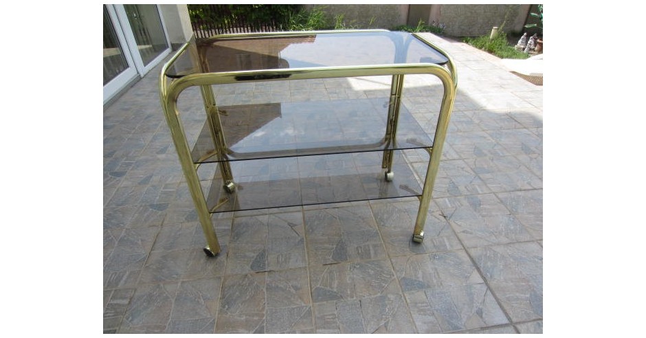 GHERIDON, MASUTA CU ROTILE VINTAGE - CU AURIU SI STICLA FUMURIE ...