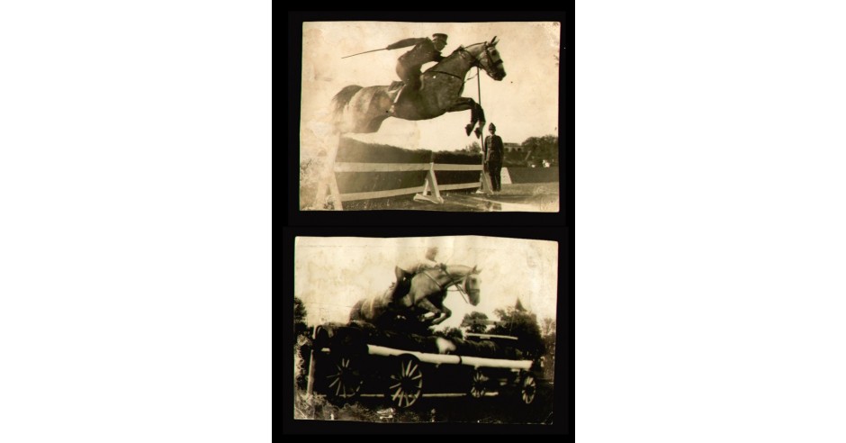 1931-1932 Lot 2 fotografii Felix Topescu concurs hipic, campion ...