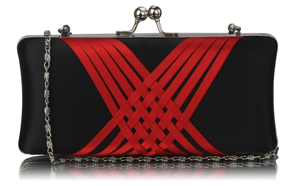 Poseta plic metalica / Clutch metalic negru cu rosu / plic elegant cu ...