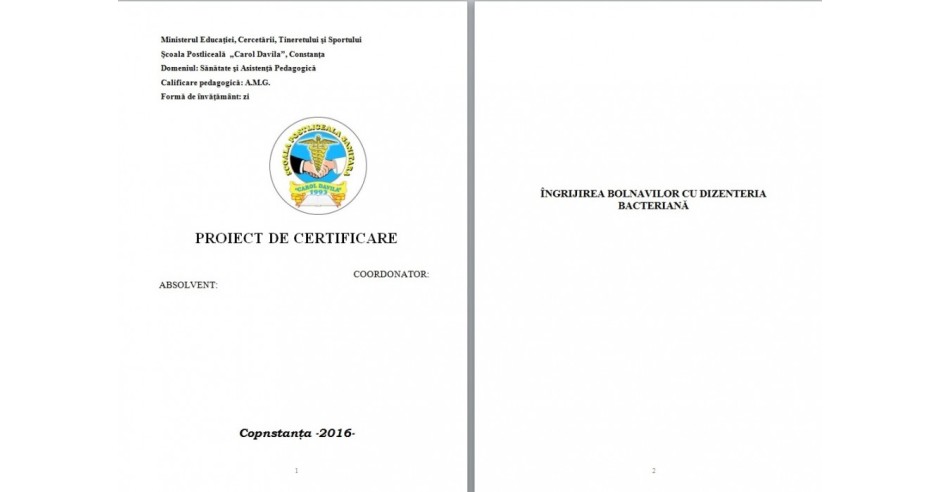 LUCRARE DE LICENTA AMG ? INGRIJIREA BOLNAVULUI CU DIZENTERIE BACTERIANA ...