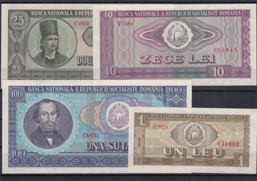 BANCNOTE ROMANIA, 100 LEI 25 LEI, 10LEI, 1LEU, UNC - Bancnota ...