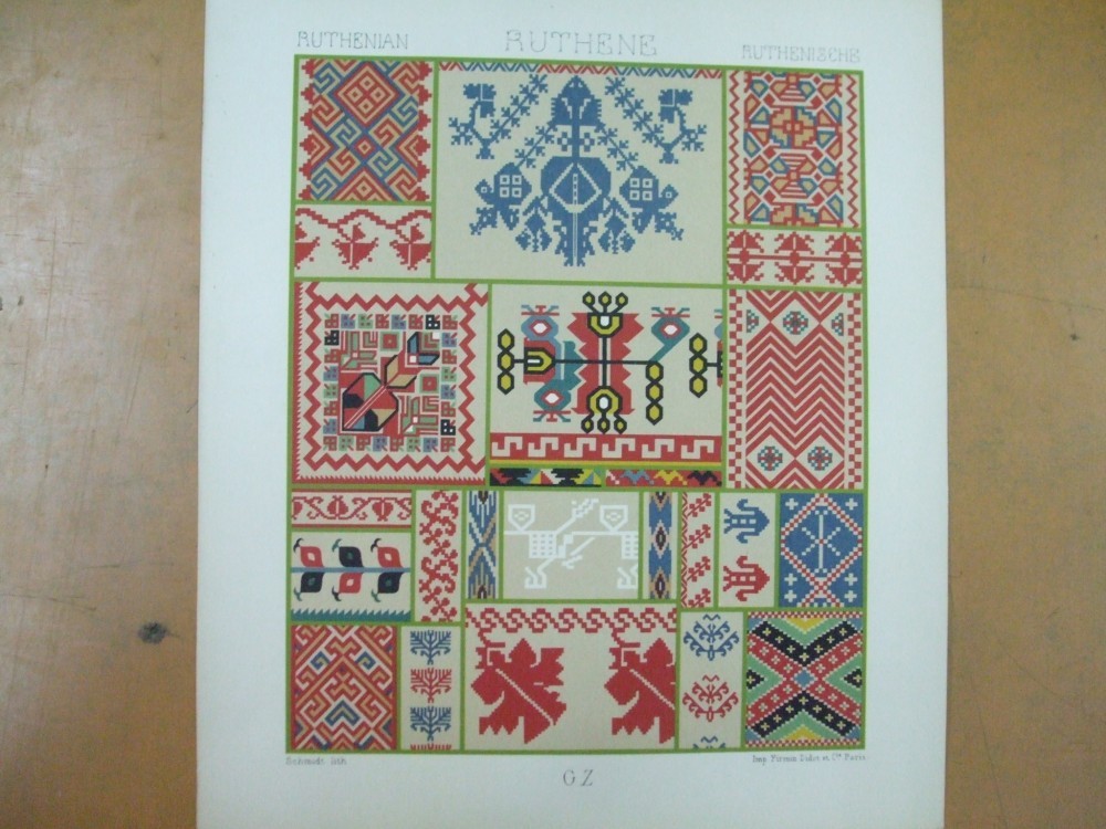 Ruteni Rusia Ucraina Carpati modele cusaturi covor cromolitografie ...