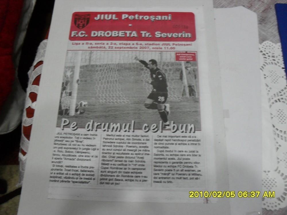 program Jiul Petrosani - FC Drobeta Tr. Severin | arhiva Okazii.ro