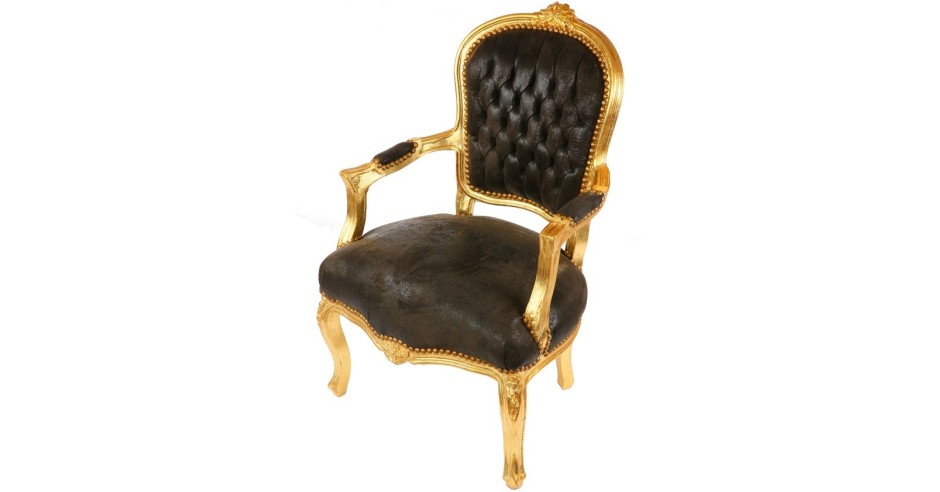 SCAUN BAROC DIN LEMN MASIV AURIU CU TAPISERIE NEAGRA | arhiva Okazii.ro