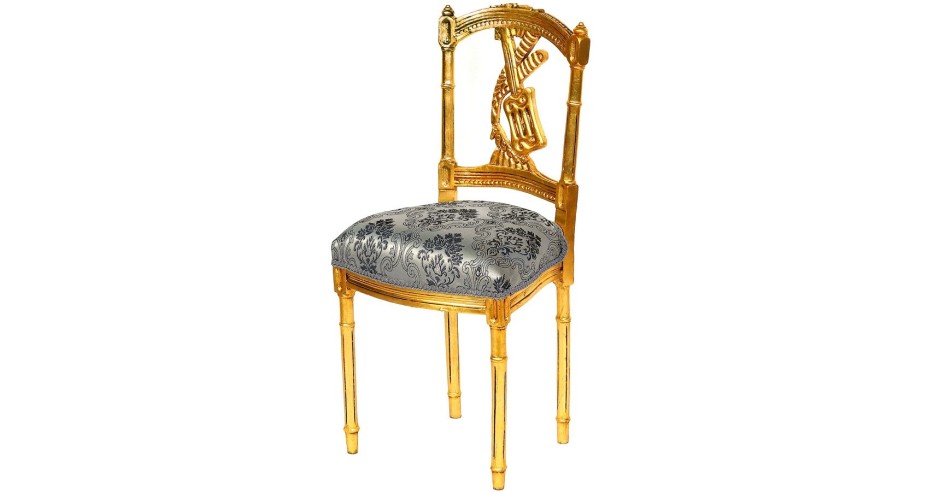 SCAUN BAROC DIN LEMN MASIV AURIU CU TAPISERIE DIN MATASE GRI | arhiva ...