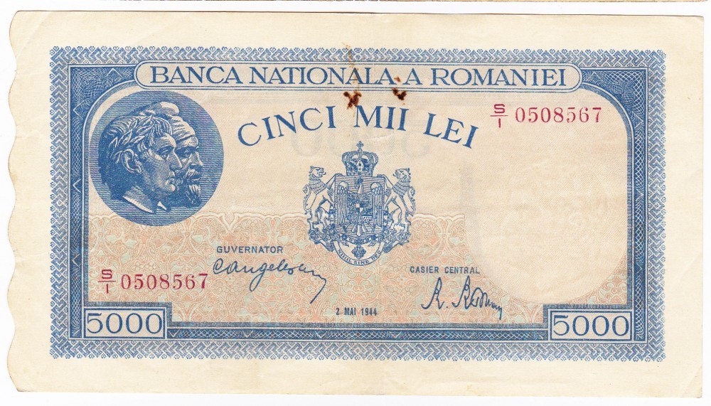 2)Bancnota 5000 lei 2 mai 1944 , portret Traian+Decebal | arhiva Okazii.ro
