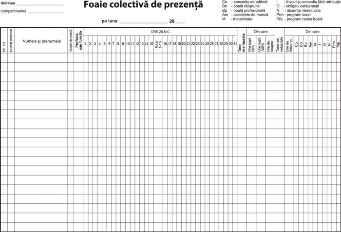 BiroPaper Formular foaie colectiva de prezenta, A4, fata/verso, 3 carnete a 100 file/set - Pret ...