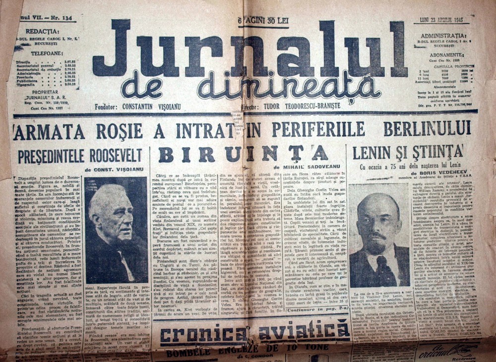 ZIAR VECHI - JURNALUL DE DIMINEATA -23 APRILIE 1945 | arhiva Okazii.ro