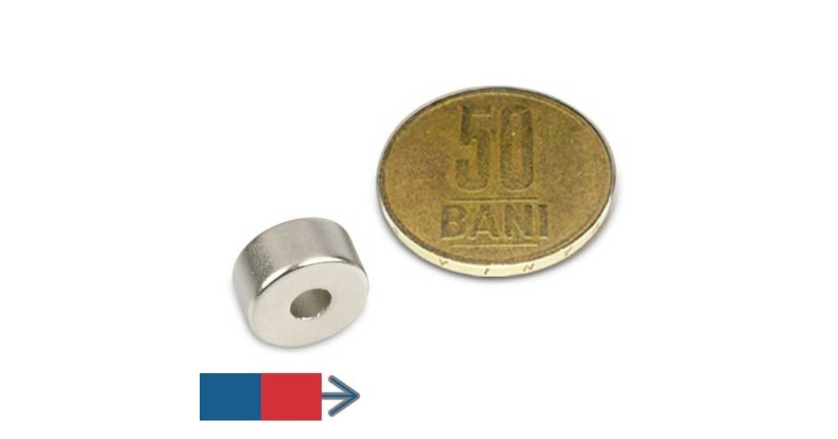 Magnet puternic neodim inel 12 x 04 x 06 mm diametral experimente camp ...