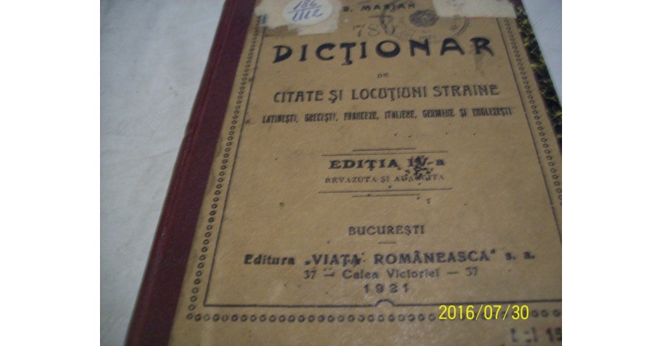 dictionar de citate locutiuni straine [lat. gr. fr. it. ger. eng.]1921 ...