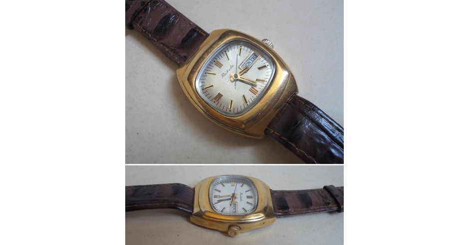 Ceas rusesc de colectie RAKETA, cal 2628.H, 19 jewels, placat cu aur ...