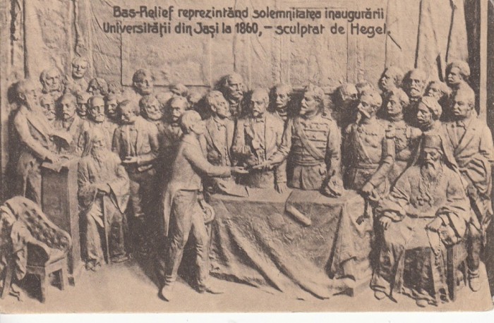 IASI , BAS-RELIEF REPREZENTAND SOLEMNITATEA UNIV. IASI LA 1860 ...