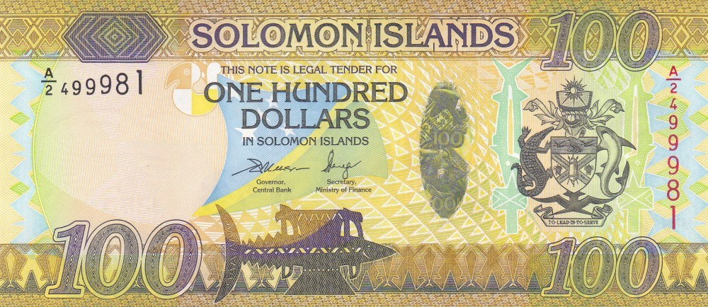 Bancnota Insulele Solomon 100 Dolari (2015) - PNew UNC (hibrid = hartie ...