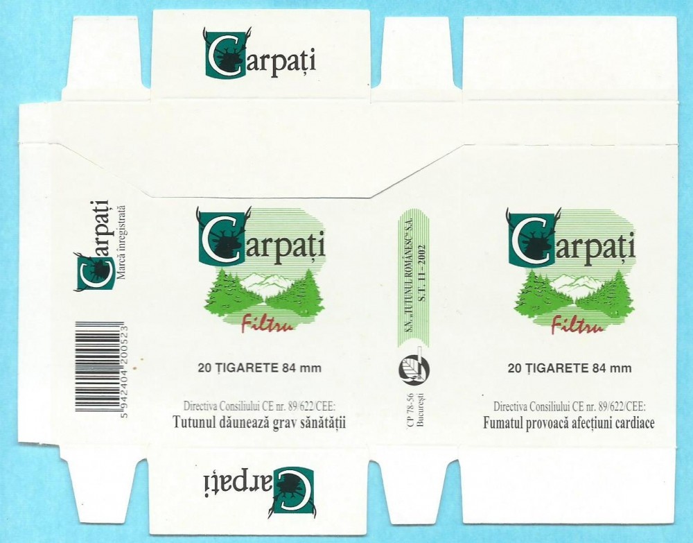 Ambalaj pachet tigari Carpati / cartonat | arhiva Okazii.ro