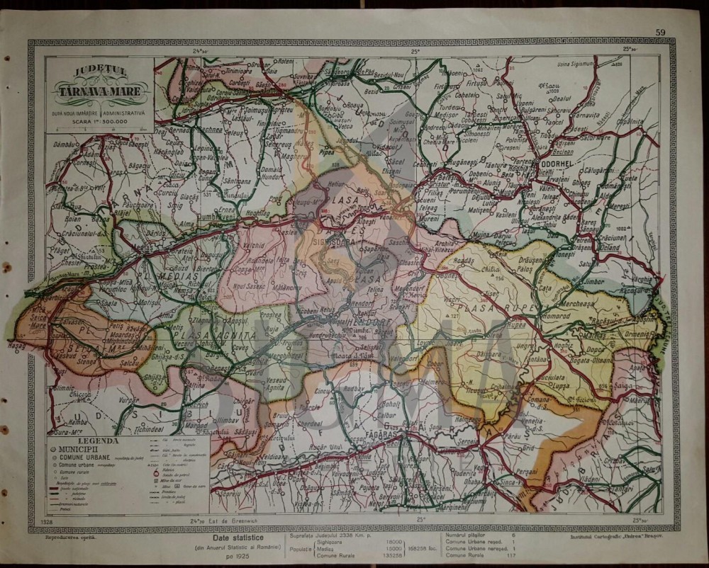 General C. Teodorescu - HARTA JUDETULUI TARNAVA - MARE ,Brasov 1928 ...