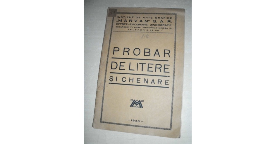 PROBAR DE LITERE SI CHENARE - INST.DE ARTE GRAFICE "MARAVAN", 1936 ...