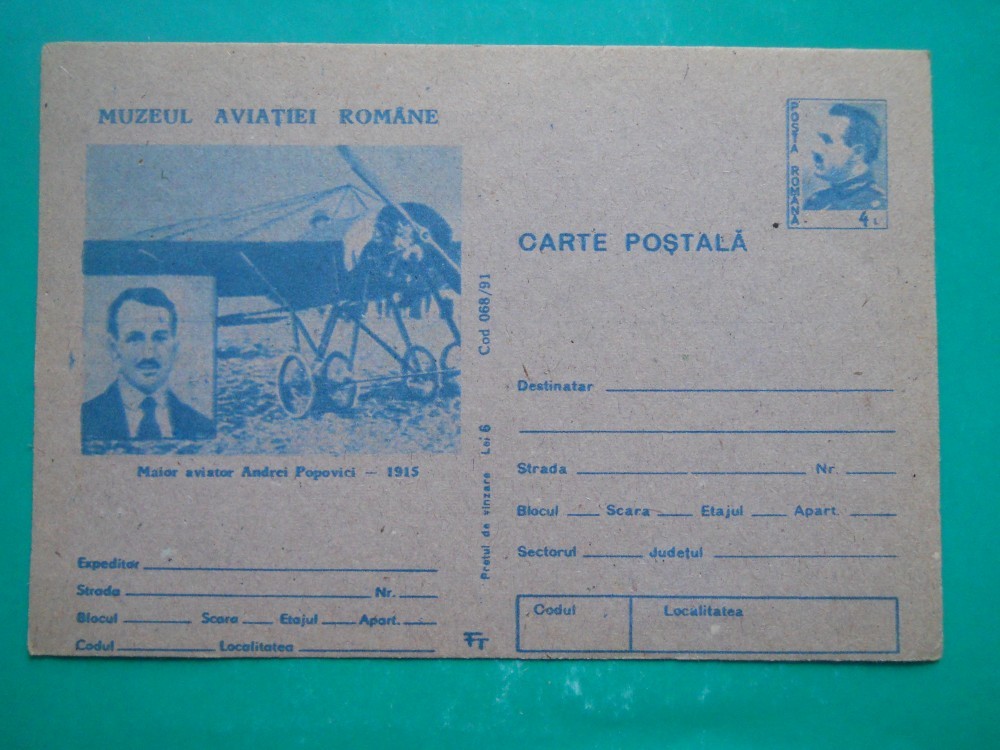 HOPCT 23134 MAIOR AVIATOR ANDREI POPOVICI 1915 -AVIATIE-TRANSPORT ...