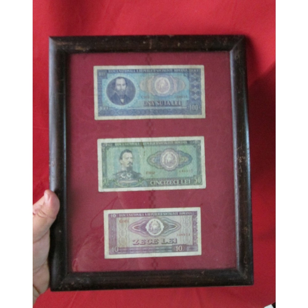 Bancnote romanesti comuniste inramate, bani vechi in rama - decor ...