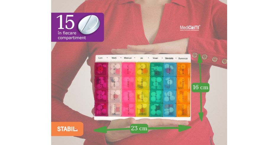 Organizator pentru medicamente sau vitamine XL, in ROMANA, voluminos ...