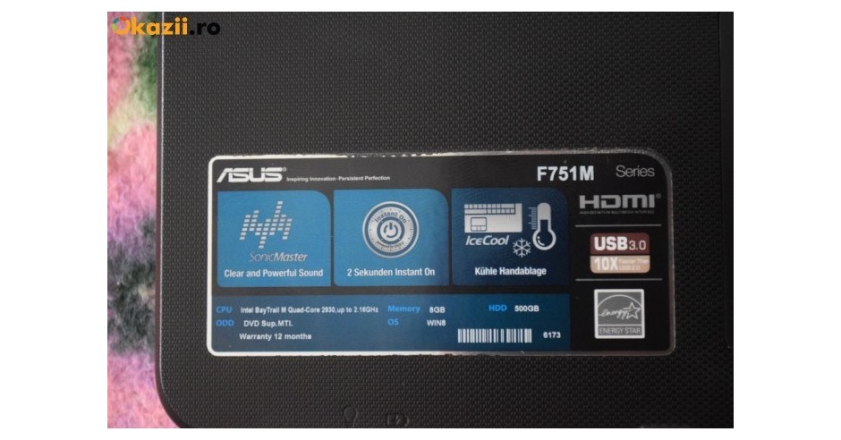 Laptop ASUS F751M, 8Gb, Quad Core, display 17,3 inch... NOU! | arhiva ...