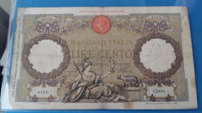 ITALIA ==== BANCNOTA 100 LIRE 1926 | Okazii.ro