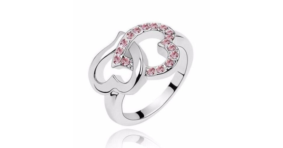 Inel placat filat aur alb 14k inima inimi roz tip PANDORA gold filled ...