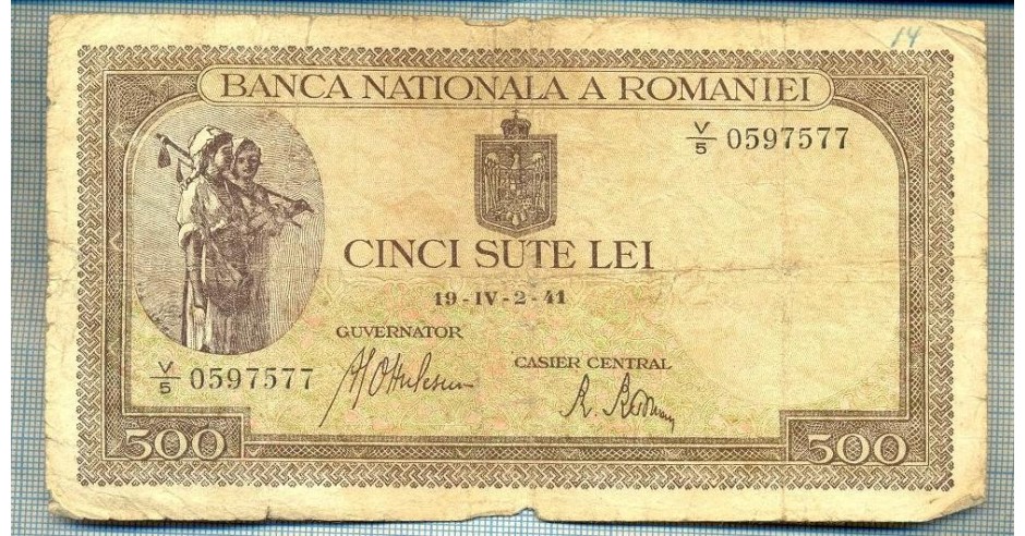 A1297 BANCNOTA-ROMANIA-500 LEI-19-IV-2-(19)41-SERIA0597577-starea care ...