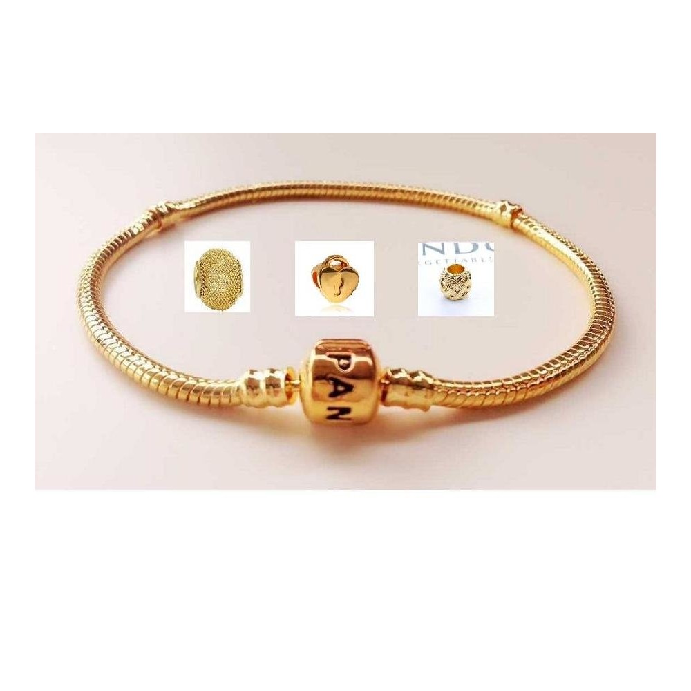Bratara PANDORA GOLD + charm cadou - placata cu aur 14k | arhiva Okazii.ro
