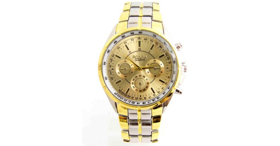 Ceas Barbatesc ROSRA BRAND - Quartz , Auriu, Analog, CUrea Otel ...