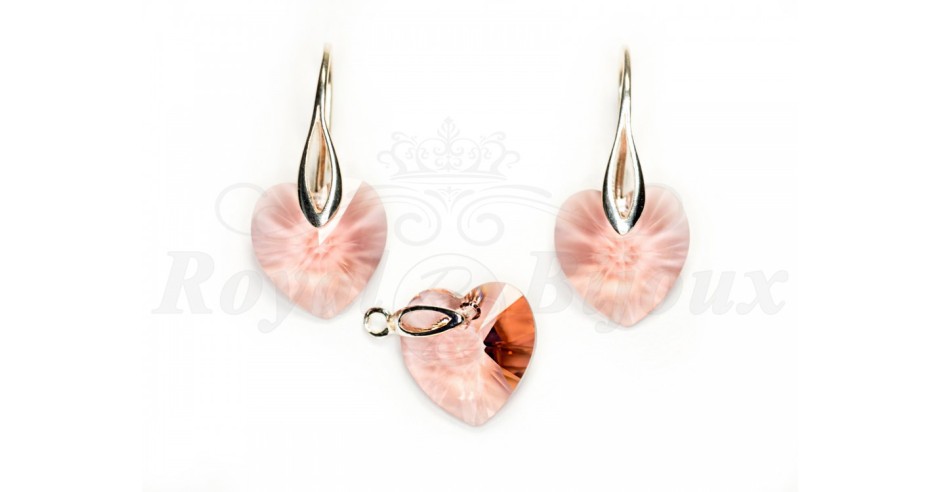 Set Cercei si Pandantiv Argint 925 cu Swarovski Elements 14mm HEART Blush Rose | arhiva Okazii.ro