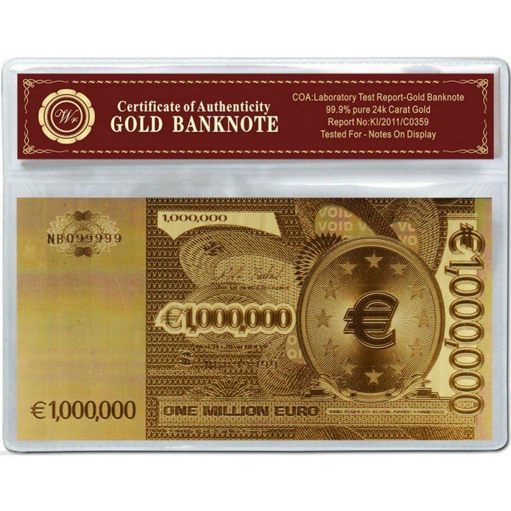 EUROPA - 1000000 EURO BANCNOTA POLYMER PLACATA CU AUR 24 K. | arhiva ...