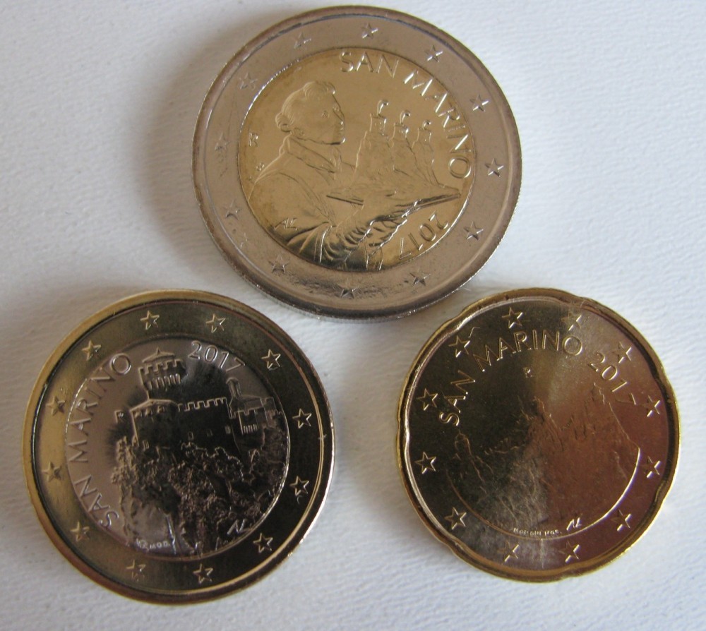 Noile monede euro San Marino 2017 2 euro+1 euro+20 cent, UNC | arhiva ...