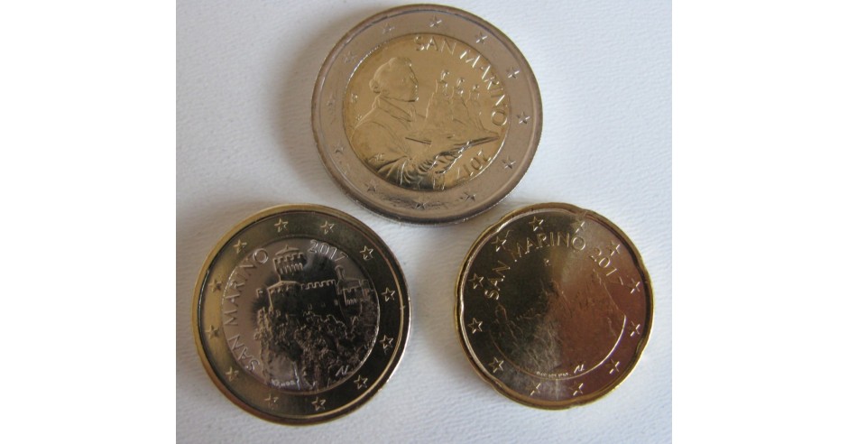 Noile monede euro San Marino 2017 2 euro+1 euro+20 cent, UNC | arhiva ...